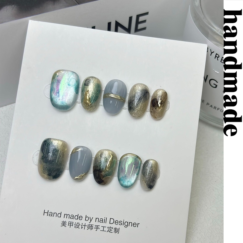 กดบนเล็บ handmade Floating Shadow 2024 สไตล์ใหม่ Blue Smudge High-End ...