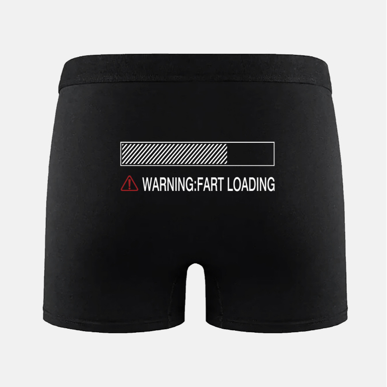 กางเกงบ็อกเซอร์ผู้ชาย "WARNING:FART loading" ตัวอักษรสีขาวด้านหลังโหลด ...