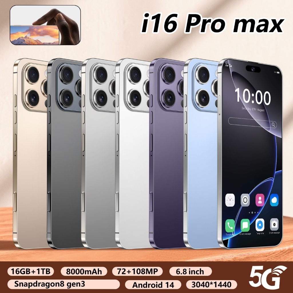 ใหม่ A16 Pro Max 4G/5G เครือข่าย 6.8 นิ้วเต็มหน้าจอหน่วยความจําขนาดใหญ่ ...