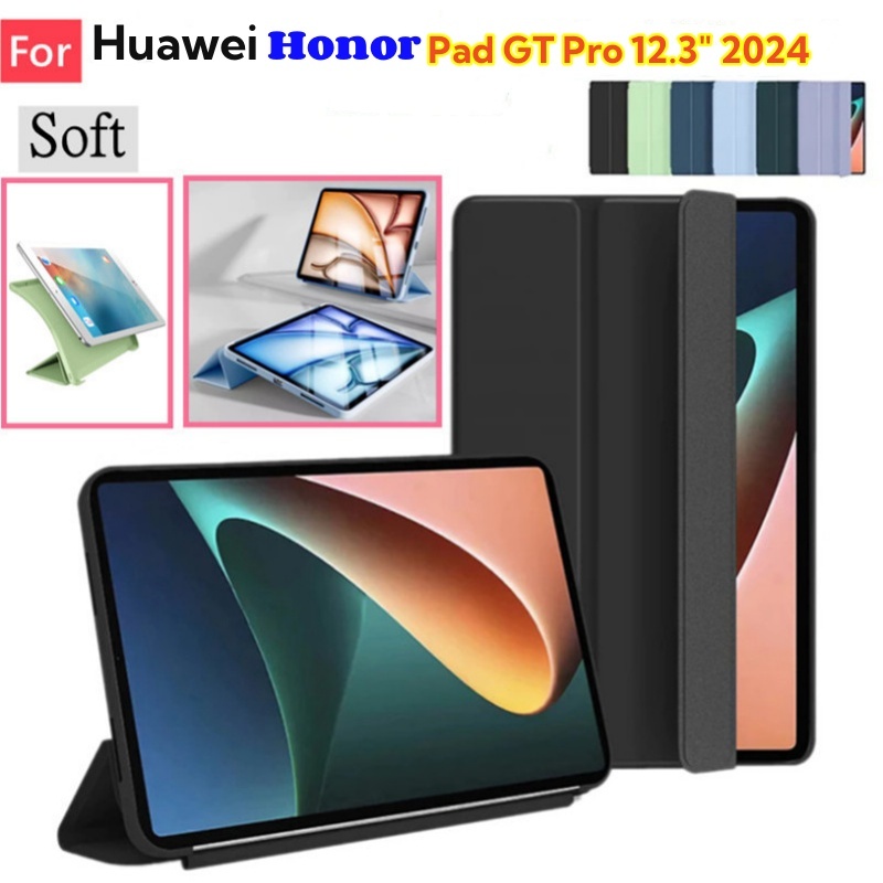 สําหรับ Huawei Honor Pad GT Pro 12.3 2024 แท็บเล็ต PU หนัง Slim Silicon Magnetic Stand Flip Case ...