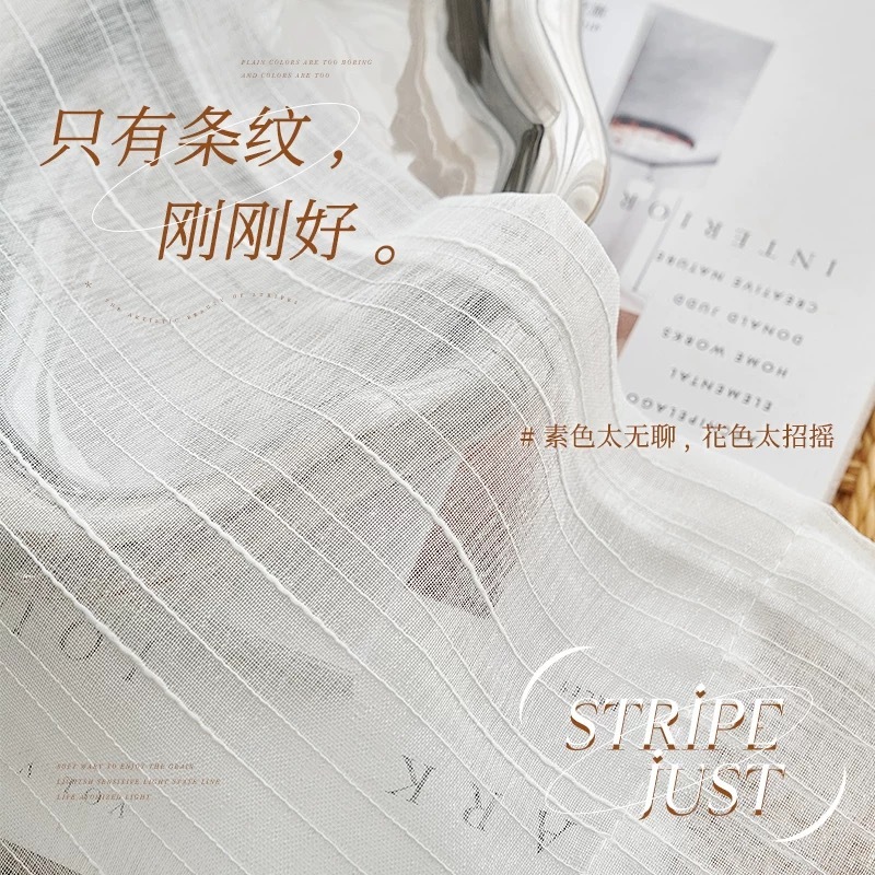 Simplicity Stripe สีขาว Sheer Day ผ้าม่านสําหรับห้องนั่งเล่นบานเลื่อน ...