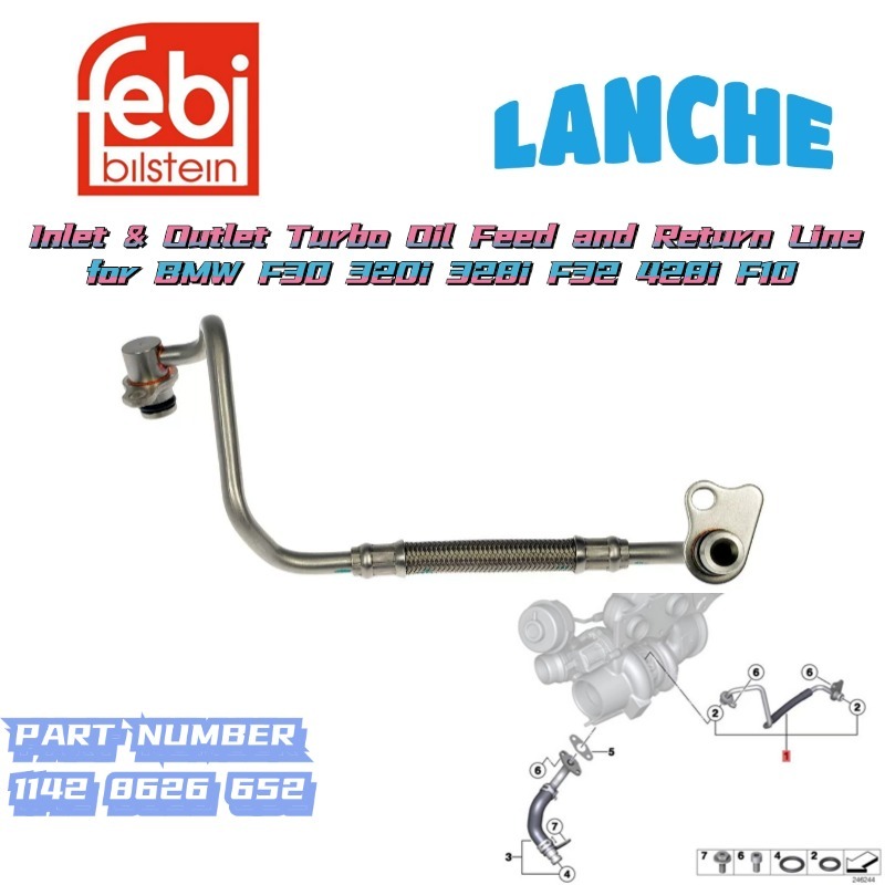 Inlet & Outlet Turbo Oil Feed และ Return Line สําหรับ BMW F30 320i 328i ...