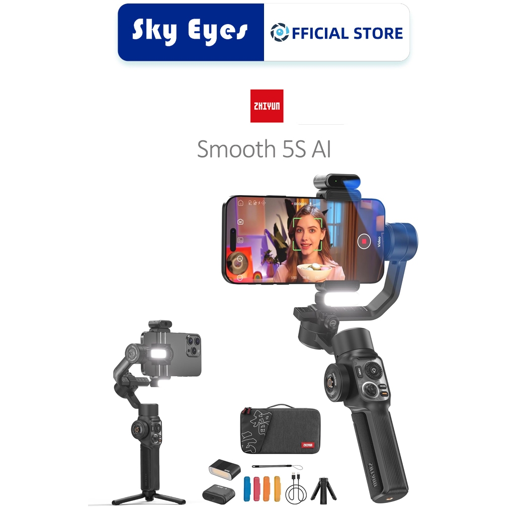 Zhiyun Smooth 5S AI ไม้กันสั่น 3 แกนพร้อมไฟเติมในตัวสําหรับสมาร์ทโฟนบันทึกวิดีโอ | Shopee Thailand