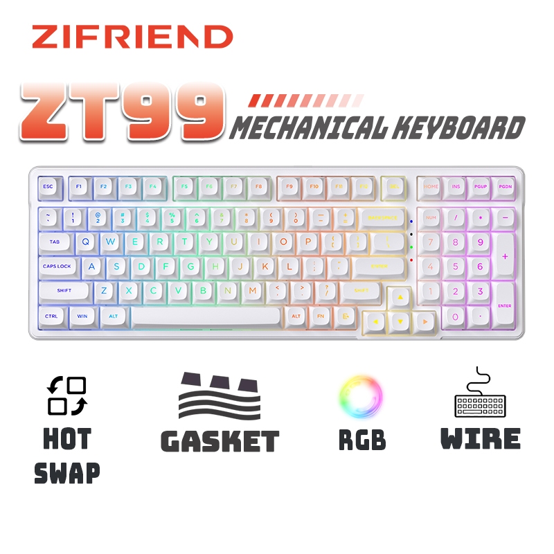 ZIFRIEND ZT99 คีย์บอร์ดเชิงกล RGB Hotswap คีย์บอร์ดเกมมิ่งแบบมีสาย ...