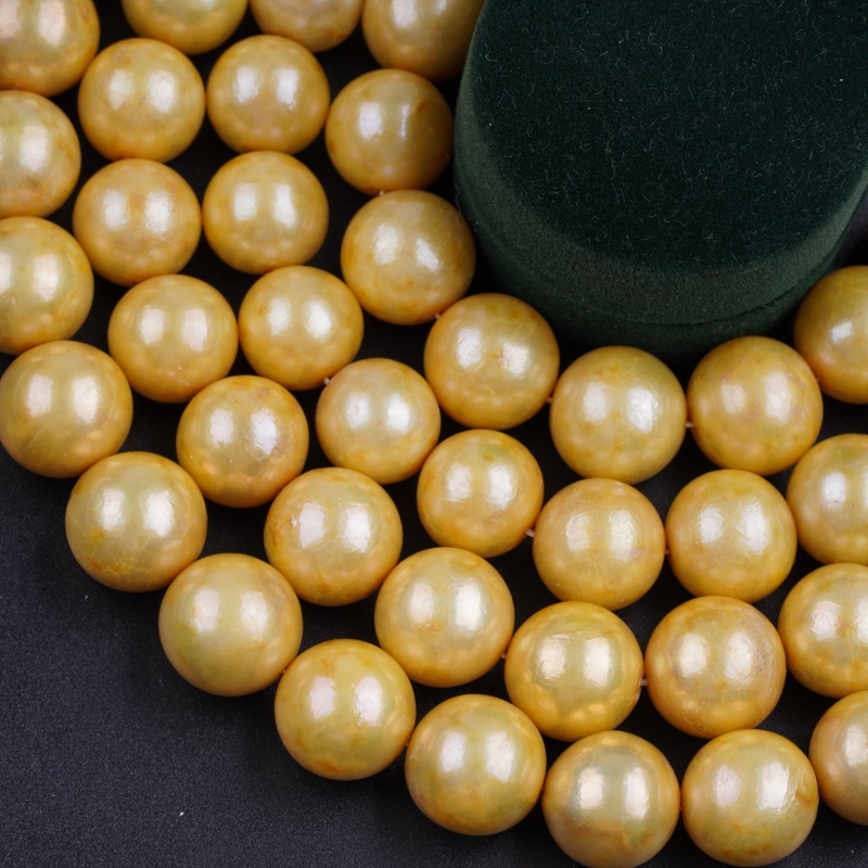 11-14 มม.Golden Edison Round Pearl ไข่มุกน้ําจืดธรรมชาติแท้ลูกปัดหลวม ...