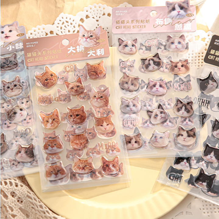 [Coisíní] Cat Head Series การ์ตูนน่ารัก Cat Coo Card คู่มือวัสดุสติกเก ...