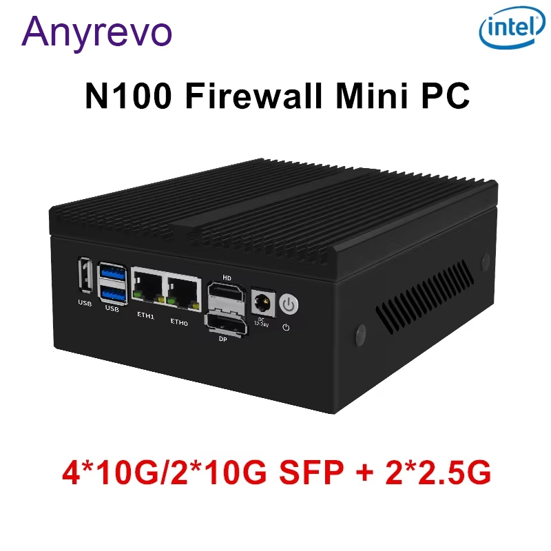 ใหม่ Solid Firewall Mini PC 4x10G SFP +/2x10G SFP + Intel N100 2xi226-V ...