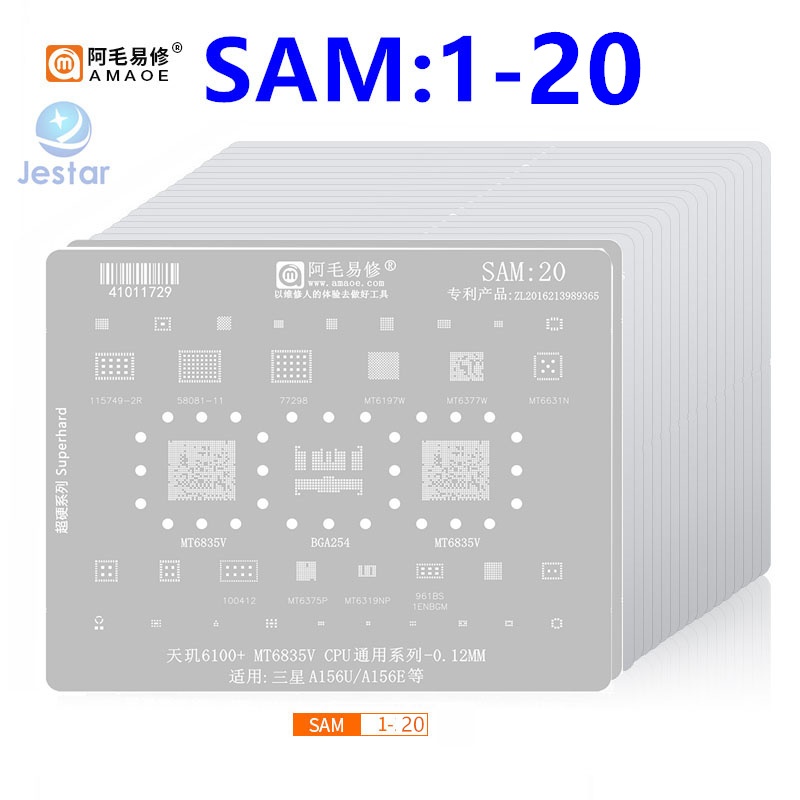 Amaoe SAM1-20 BGA Reballing Stencil สําหรับ Samsung All series A/C J หมายเหตุ S8-S24 full range ...