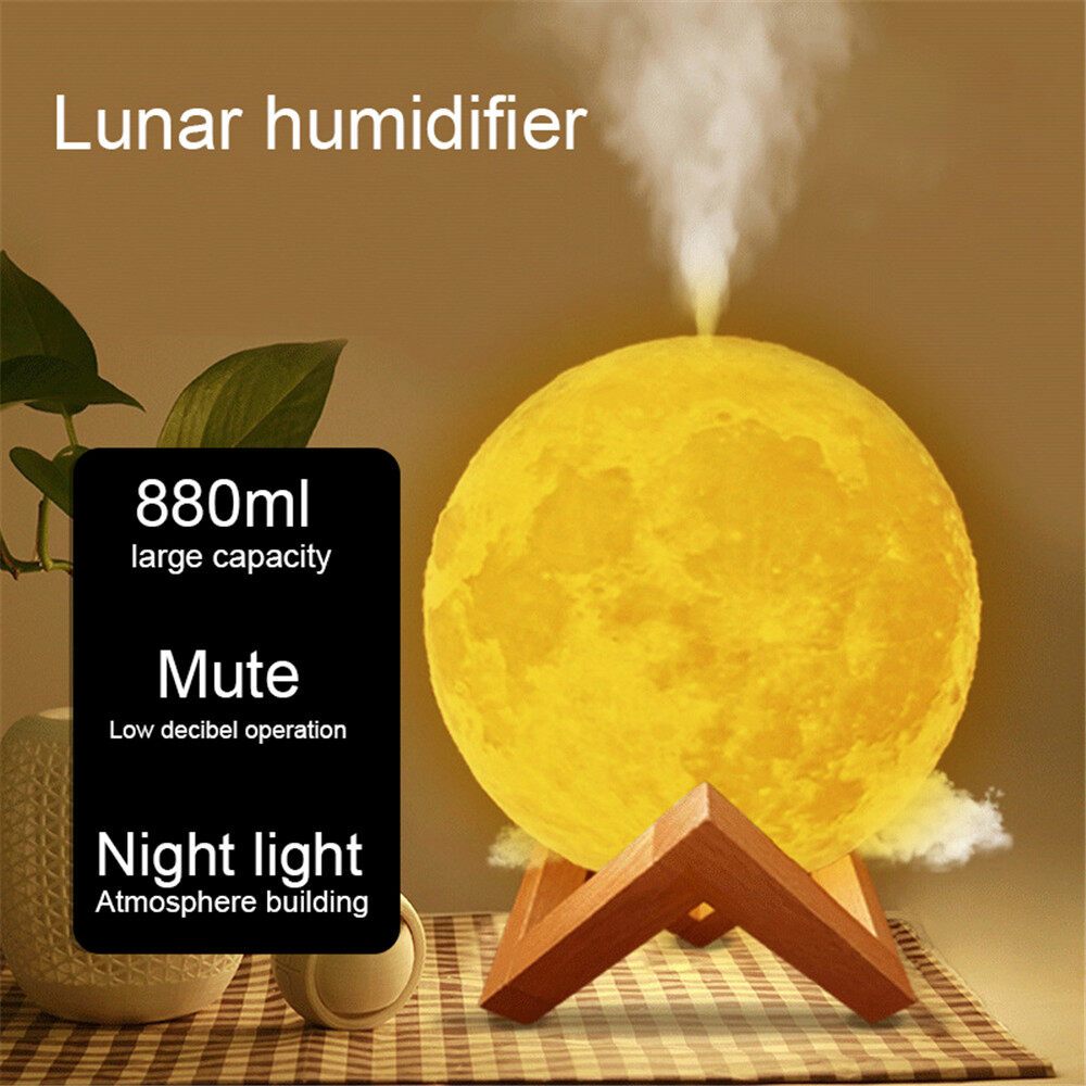 Ultrasonic 880mL Air Humidifier 3D Moon โคมไฟ USB Essential Oil ...