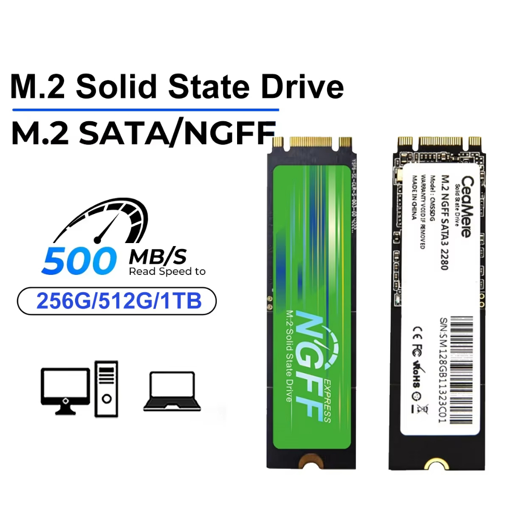 M.2 SATA SSD 256G 512G 1TB M.2 NGFF SSD 500MB/S M.2 2280 NGFF SATA B & M Key Solid State Hard ...