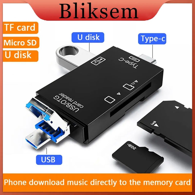 6 in 1 Otg Type C Card Reader Otg SD TF Type C micro SD Card Reader, เหมาะสําหรับแฟลชไดรฟ์ Type ...