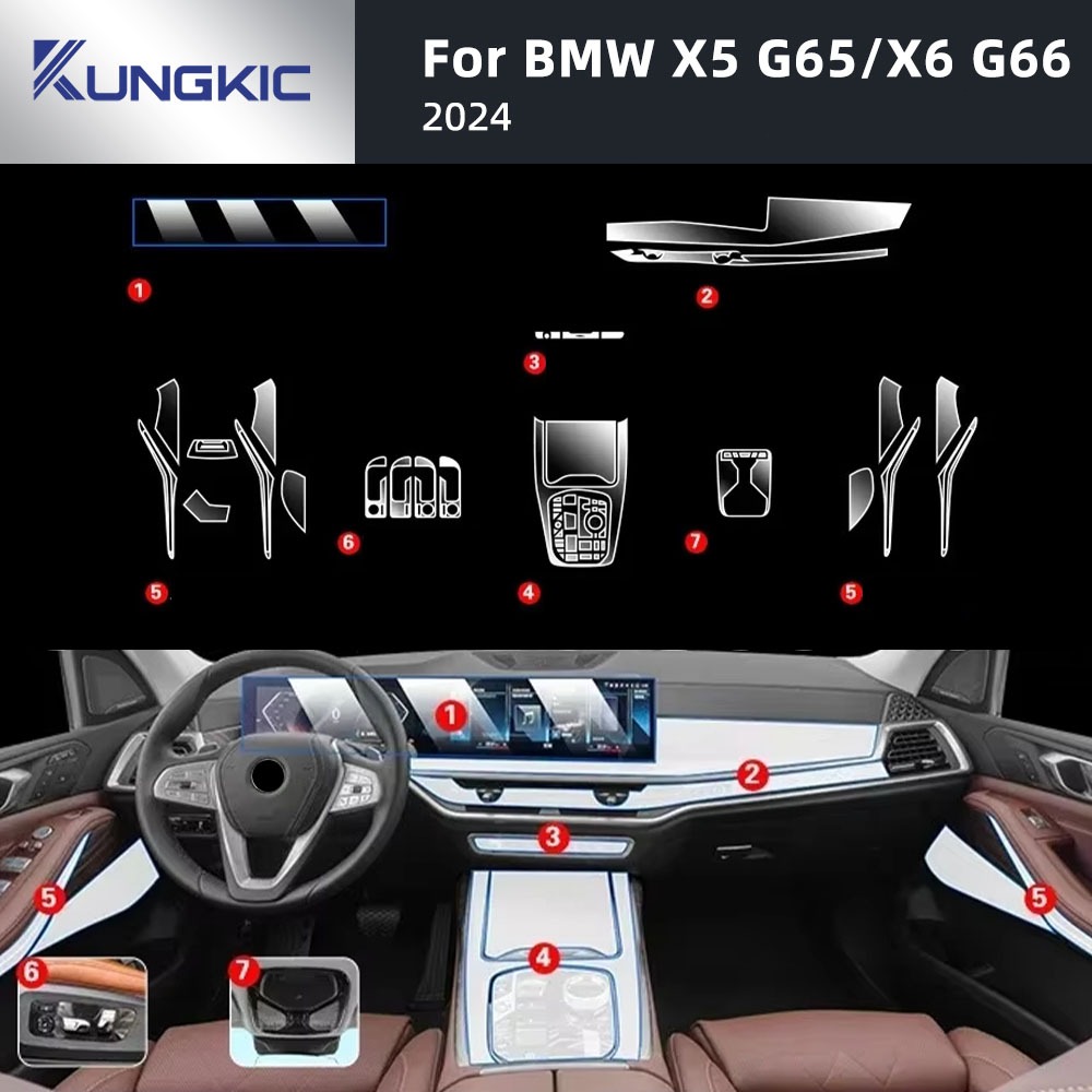 สําหรับ BMW X5 X6 G65 G66 2024 อุปกรณ์เสริมภายในรถฟิล์มโปร่งใส TPU แผง ...