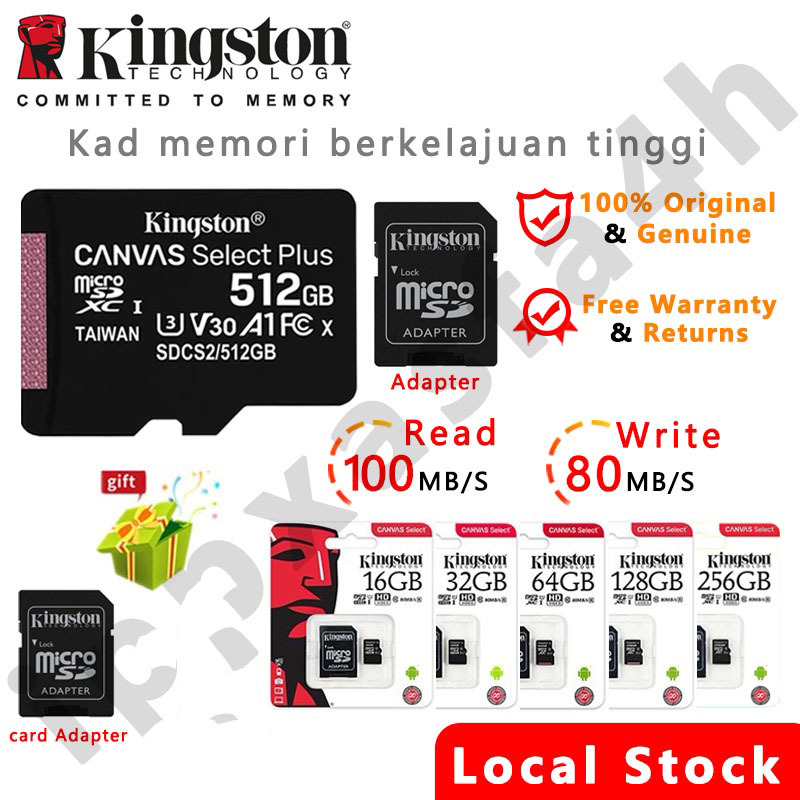 การ์ดหน่วยความจํา Kingston 128GB 32GB SDCS2 TF 64GB 256GB SDCS2 การ์ด Micro SD 100 เมกะไบต์ ...