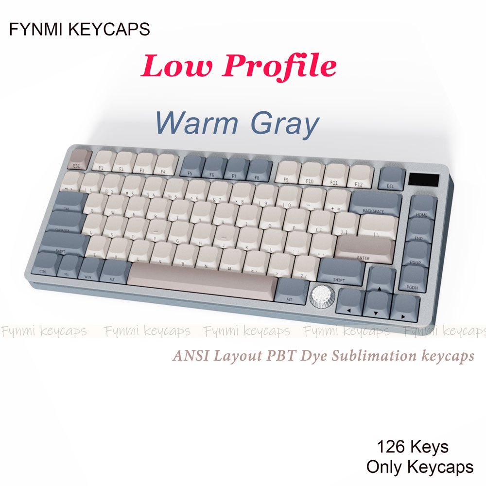 สีเทาอบอุ่น Ultra-slim Low Profile 126 คีย์ ANSI Layout Keycaps 5 face ...