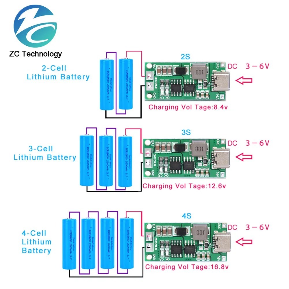 Multi-cell 2S 3S 4S Type-C ถึง 8.4V 12.6V 16.8V Step-Up Boost LiPo Polymer Li-Ion Charger 7.4V ...