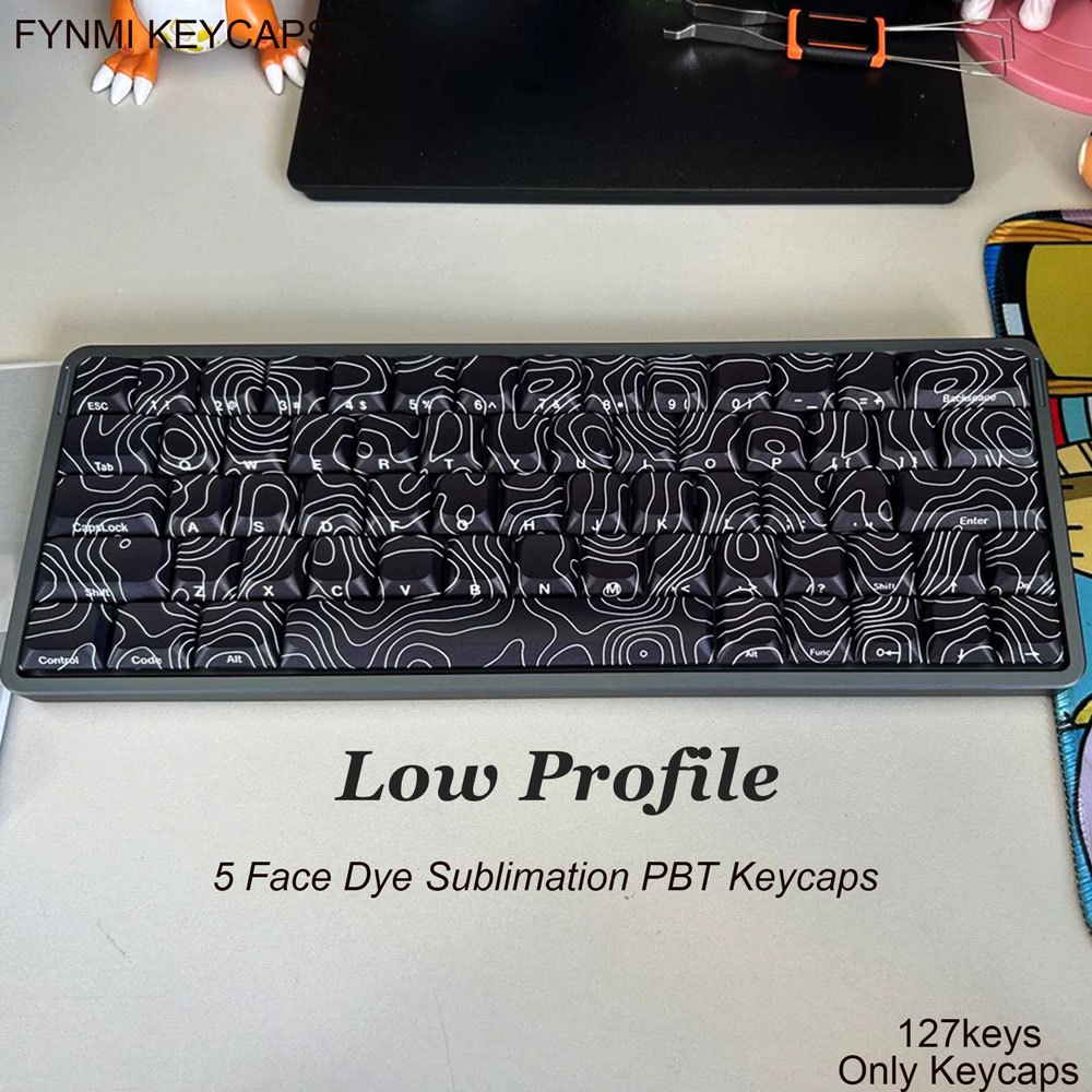 ใหม่มาถึง Contour line Low Profile keycaps Topgraphic สีดําและสีขาว PBT ...