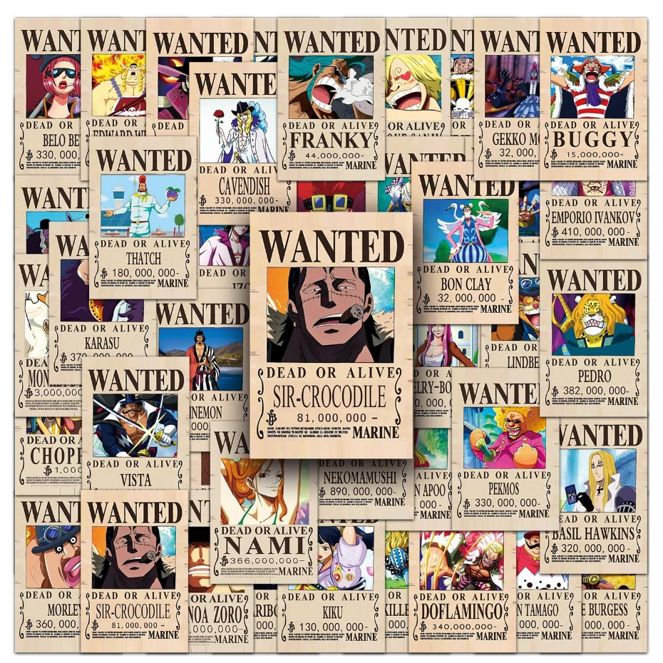 50 ชิ้นใหม่อะนิเมะ ONEPIECE Wanted โปสเตอร์ Graffiti สติกเกอร์กันน้ํา ...