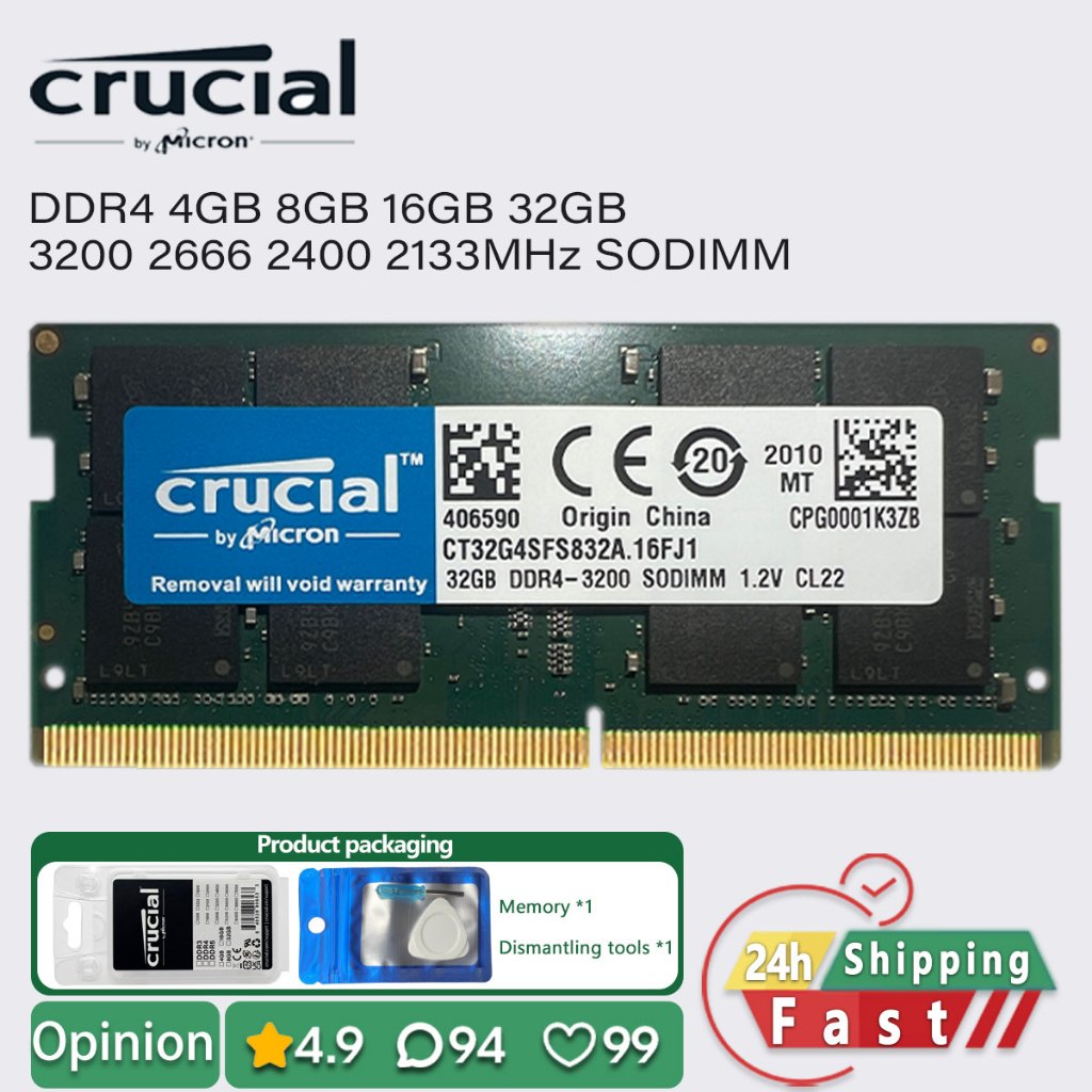 Crucial DDR4 4gb 8gb 16gb 32gb 3200 2666 2400 2133 MHz หน่วยความจําแล็ปท็อป sodimm ram pc4 ...