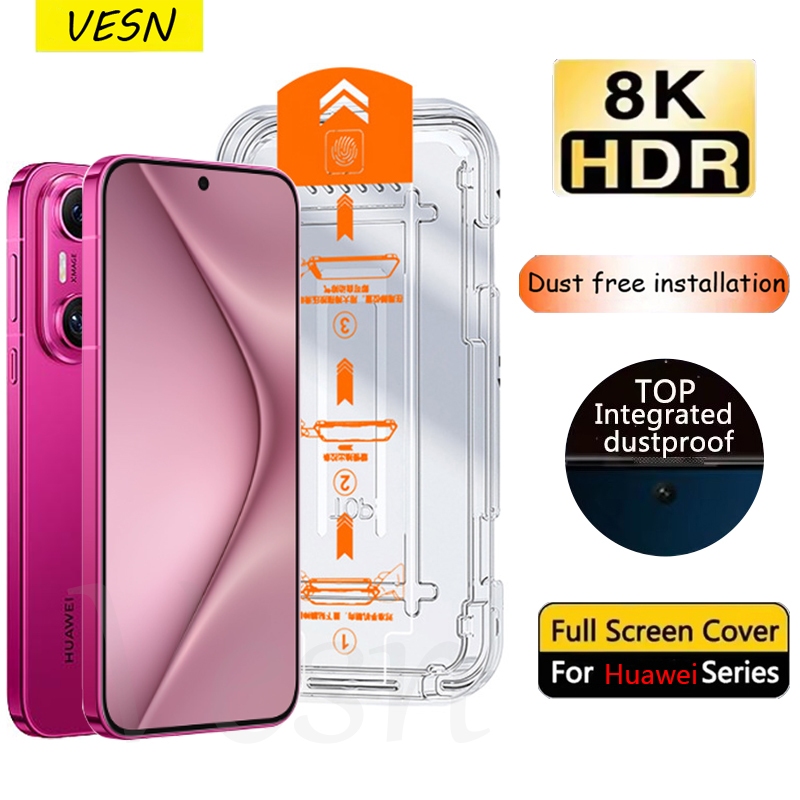 ติดตั้งง่ายฝุ่นฟรีนิรภัยแก้วป้องกันหน้าจอสำหรับ Huawei Pura 70 P50 P50E P40 P30 Mate 60 50 50E ...