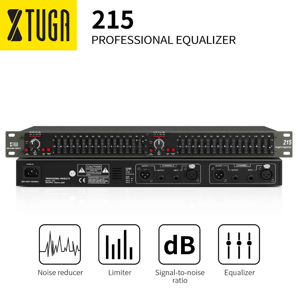 Xtuga Professional Equalizer 215 Dual Channel 15 Band Graphic EQ ...