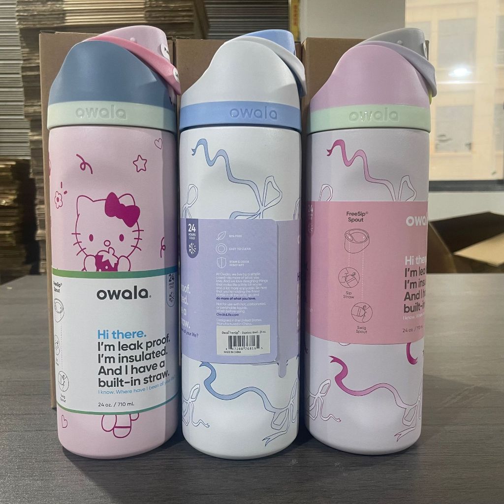 ใหม่ Owala freeSip ขวดน้ําสแตนเลส 24OZ 32OZ ถ้วยฉนวนสูญญากาศสองชั้นกีฬา ...
