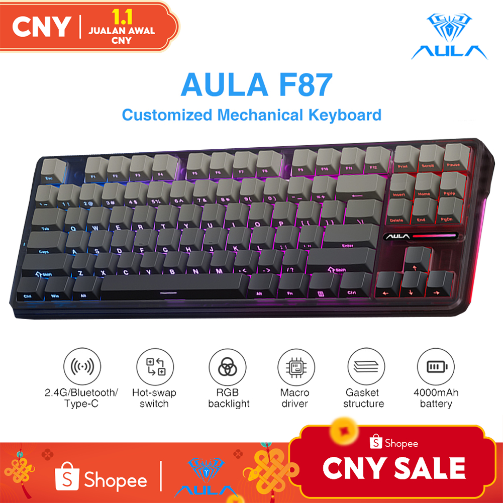 Aula F87 Pro คีย์บอร์ดเมคคานิคอล 87 คีย์ แบบใช้สาย 2.4G บลูทูธไร้สาย รองรับไดรเวอร์ RGB | Shopee ...