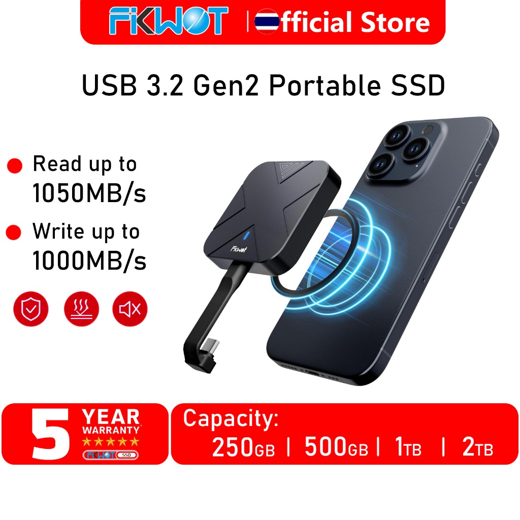 Fikwot FP70 แบบพกพาแม่เหล็ก ความเร็วสูงสุด 1050MB/s, USB-C 3.2 Gen2 ...