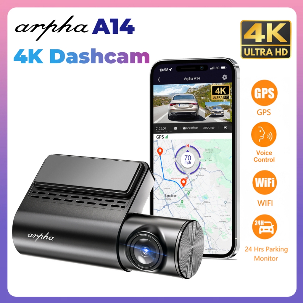 กล้องบันทึกวิดีโอ Arpha A14 4K Dashcam 2160P พร้อม GPS ควบคุมด้วยเสียง สําหรับรถยนต์ | Shopee ...