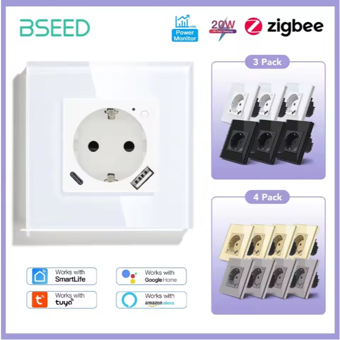Bseed เดี่ยว Zigbee สมาร์ทซ็อกเก็ต Type-c USB Fast ชาร์จพอร์ต 20W ฟังก์ชั่นการตรวจสอบ EU มาตรฐาน ...