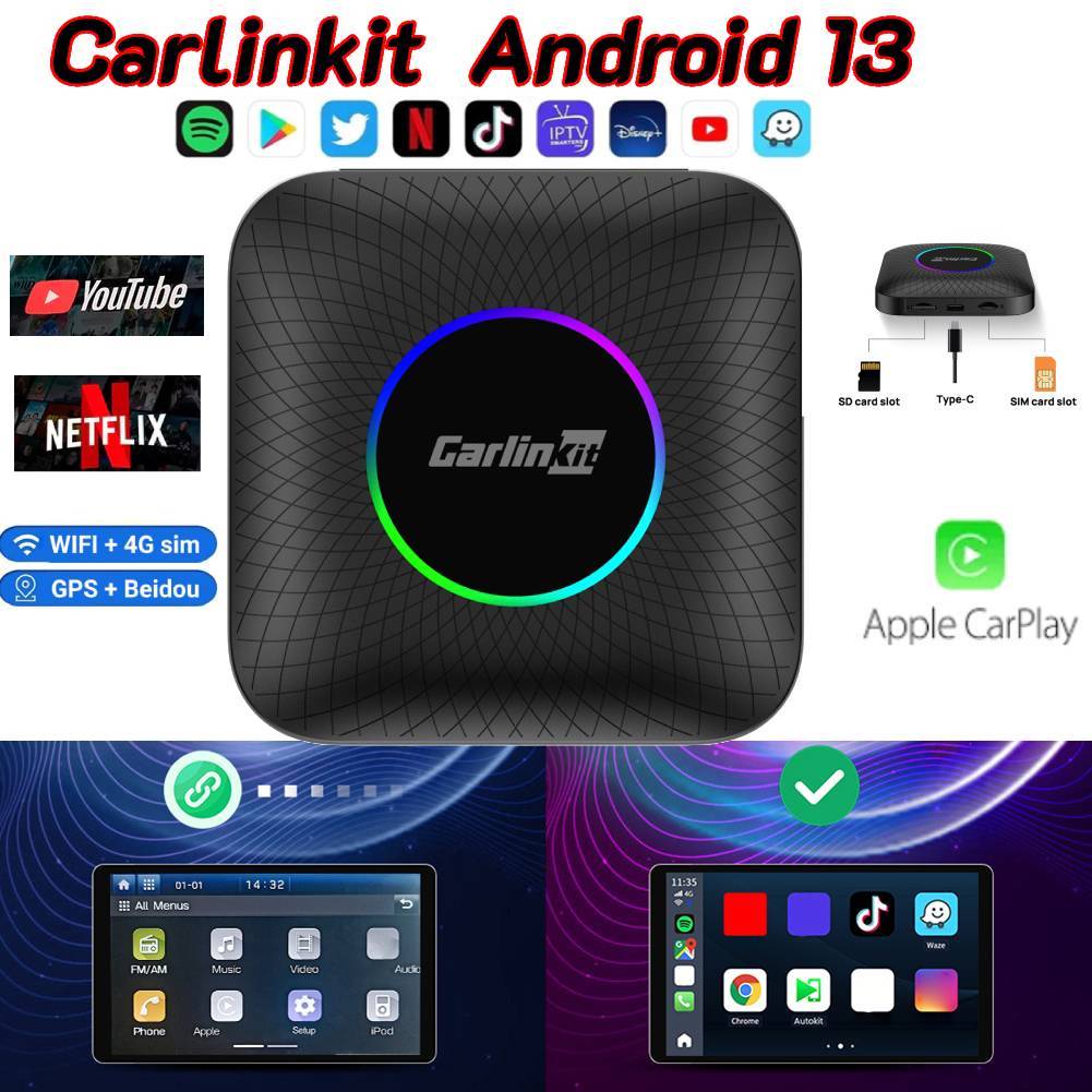 🚚จัดส่งในกรุงเทพฯ🚚Carlinkit Carplay AI box Android auto Wireless Carplay Dongle รถ Android 13.0 ...