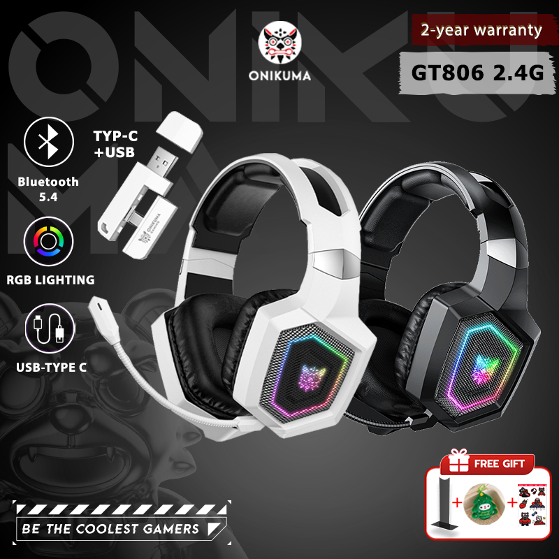 Onikuma GT806 หูฟังไร้สายสองโหมด โหมดการเล่นเกม 2.4G ใหม่สีขาว | Shopee ...