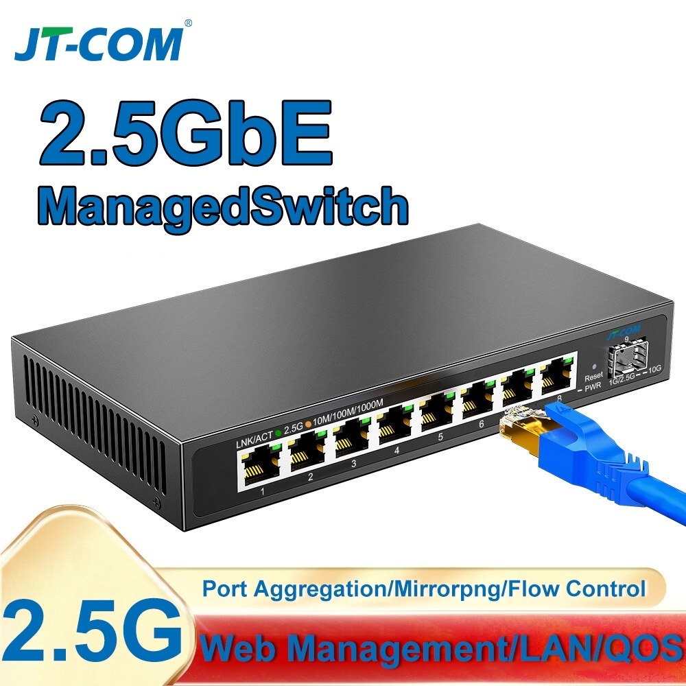 Jt-com 8 Ports Managed Switch 10G SFP+ Slot Uplink Layer 2 Web Fiber ...