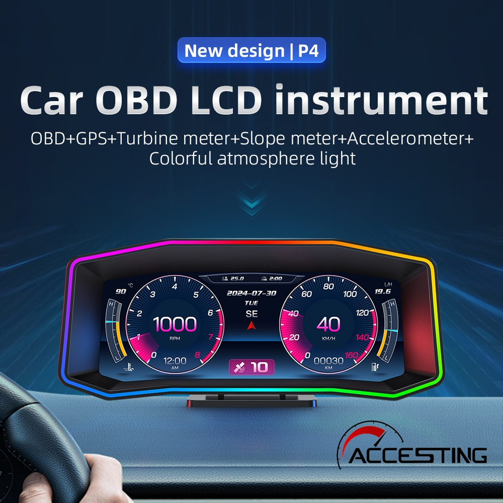 Obd รถ Head-up จอแสดงผล LCD Gauge P4 OBS + GPS Slope Meter Speedometer ...