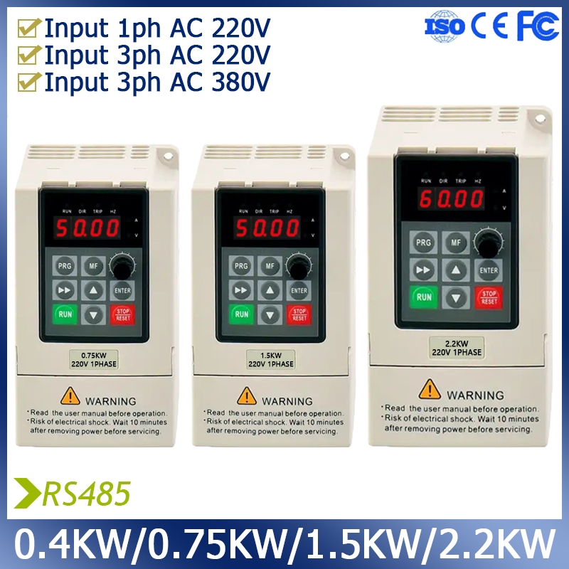 Vfd 220V 380V 0.4KW 0.75KW 1.5KW 2.2KW 3 เฟส 220V 380V มอเตอร์ควบคุมความเร็ว AC ไดรฟ์อินเวอร์เต ...