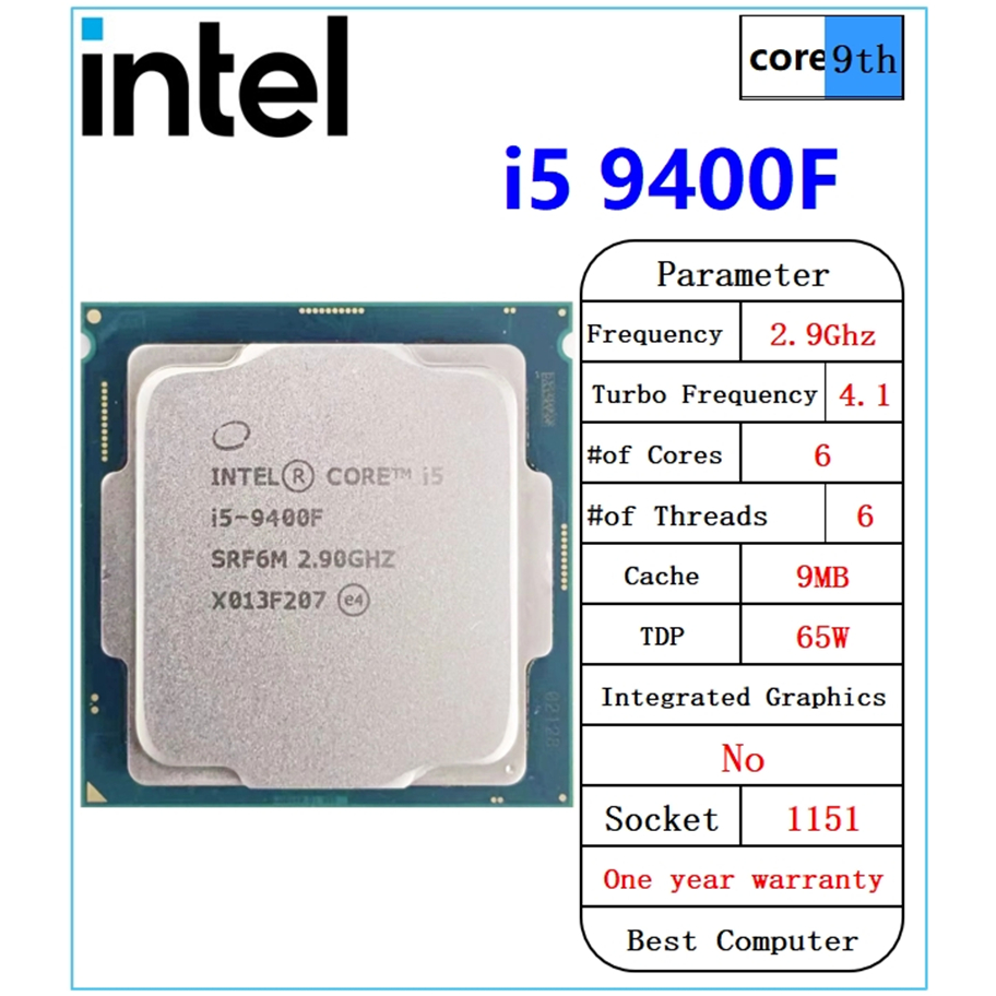 CPU Intel Core i5 9400F 6คอ 6เทรด 65W LGA 1151 ฟรีซิลิโคน1ซอง i5 9400F รับประกัน 1 ปี | Shopee ...