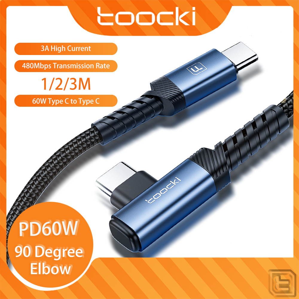Toocki PD60W Type C ถึง Type C สายชาร์จเร็ว USB C ถึง USB C สายข้อศอก 90 องศา USB2.0 สายเคเบิล ...