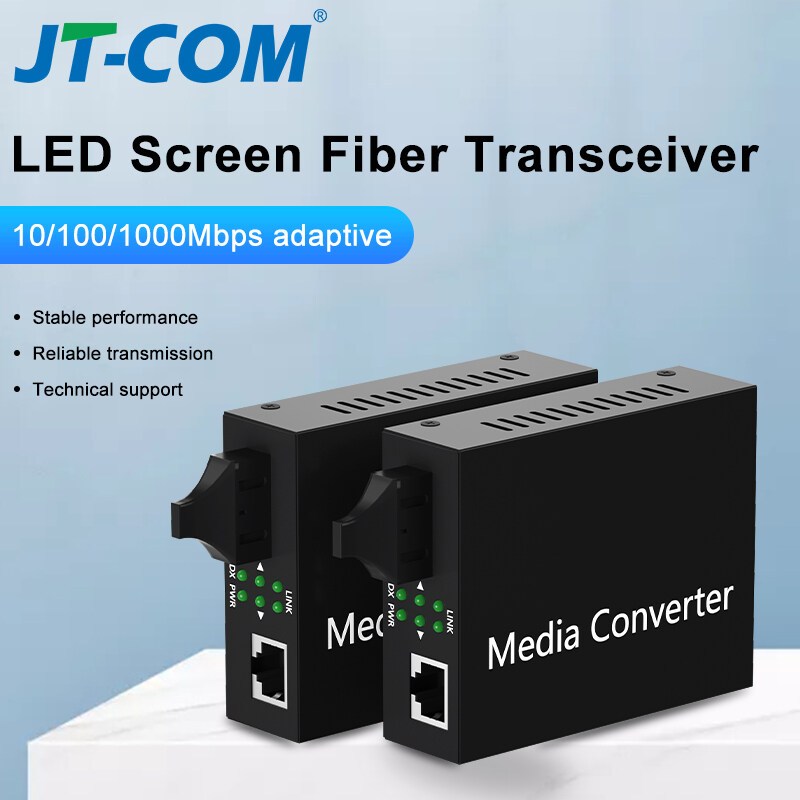 Jt-com Gigabit Media Converter ในตัว 1000Mbps SC โมดูลไฟเบอร์เดี่ยวโหมด ...