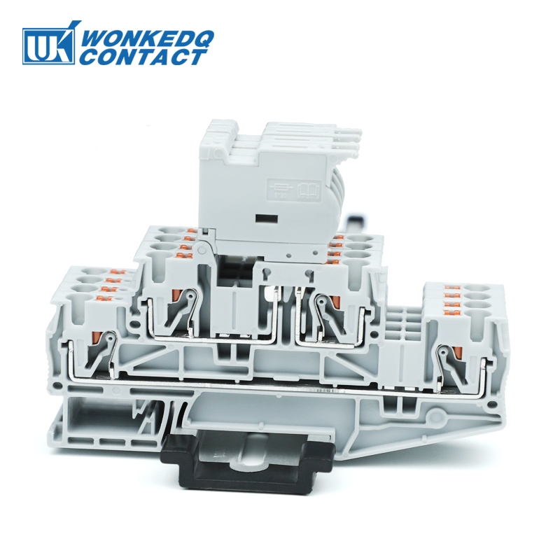 Pttb 4-HESILED Double Level Terminal Block 24 V/220 V LED 5X20 มม.ฟิวส์ 0.5A/1A/2A/3A/4A/5A/6A ...