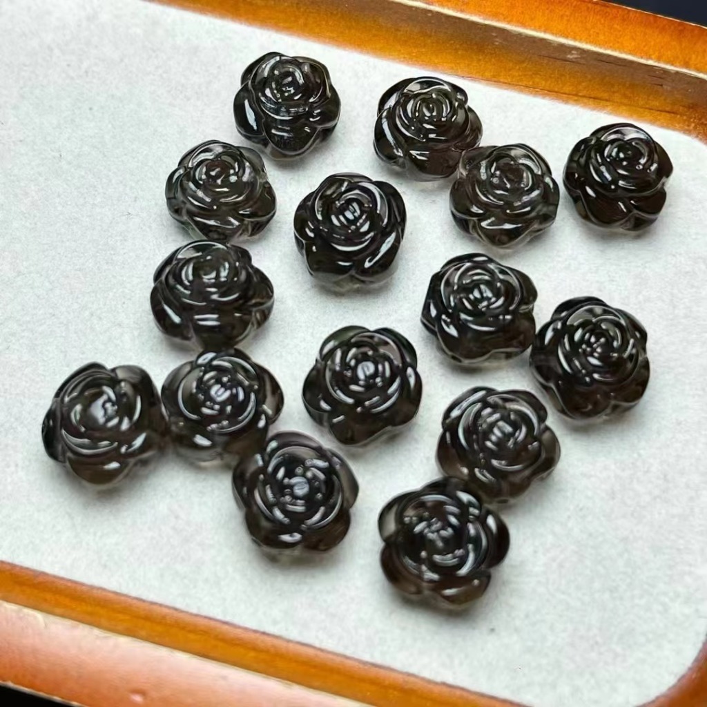 น้ําแข็งธรรมชาติ Obsidian Rose ประมาณ 14 มม.แกะสลักชิ้นเครื่องประดับ ...