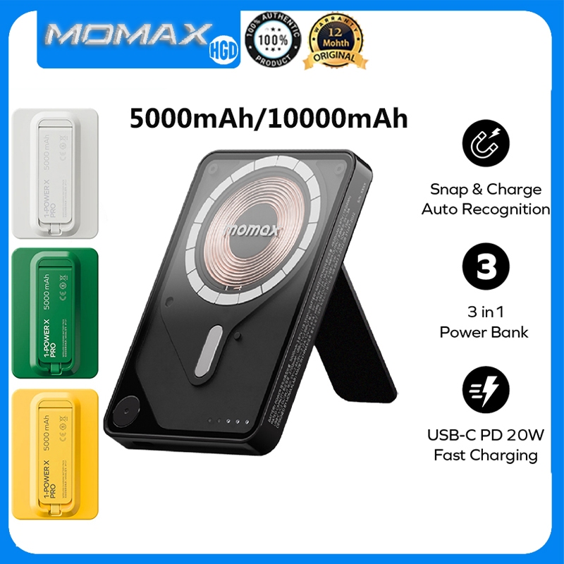 Momax 5000mAh 10000mAh Powerbank 1-Power X Pro Magnetic Wireless Power Bank ในตัวสาย USB-C ...
