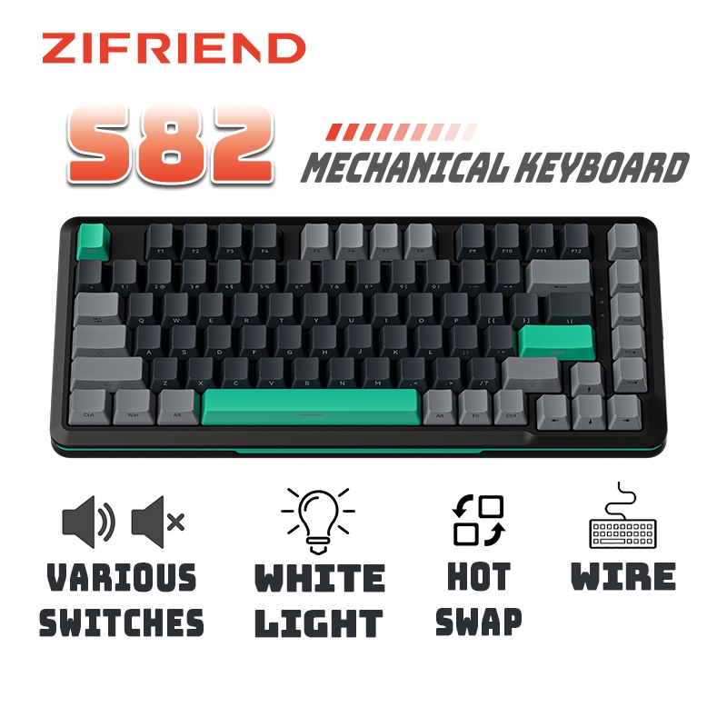 ZIFRIEND S82 คีย์บอร์ด Hotswap ปะเก็น 75% เค้าโครงแป้นพิมพ์ที่กำหนดเอง Gaming Wire Keyboard ...
