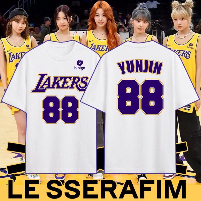 เสื้อกีฬาแขนสั้น ลายทีม Lakers Jersey LE SSERAFIM สไตล์เกาหลี สําหรับ ...