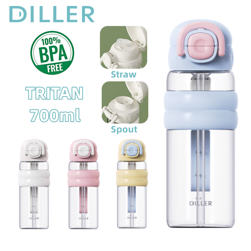 Diller Dual Head Leakproof Tritan BPA-Free ขวดน้ําพร้อมสายรัดสําหรับนักเรียน 24oz 700ml D2581 ...