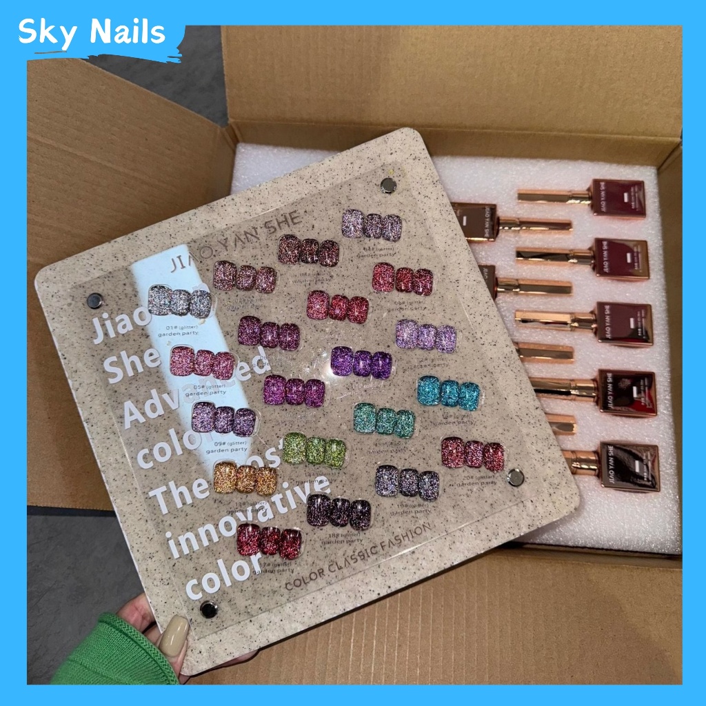 JYS 20 สี ชุดยาทาเล็บเจล แววเจล เลื่อมเจล ออโรร่าเจล (มีผลต่างกันในแสง ที่ต่างกัน) บัตรสีฟรี ...