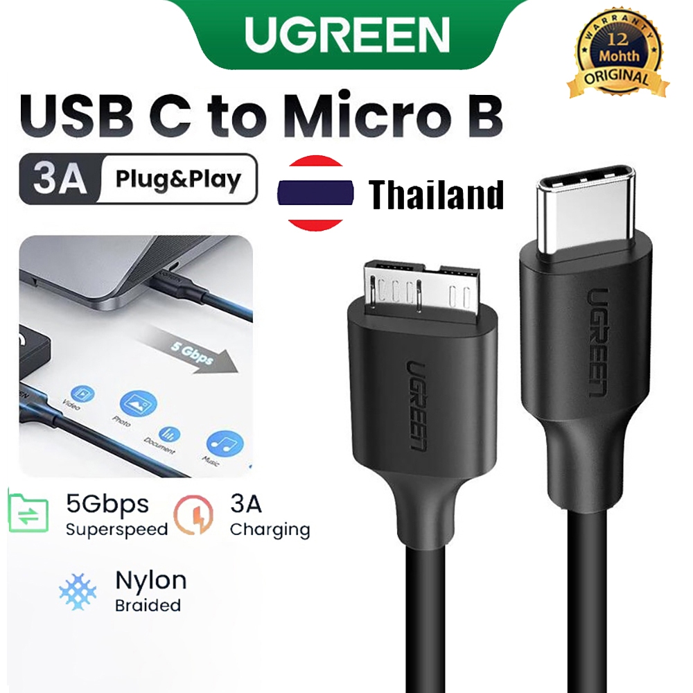 Ugreen สาย USB C ถึง Micro B 3.0 5Gbps 3A Fast Data Sync สายไฟ ...