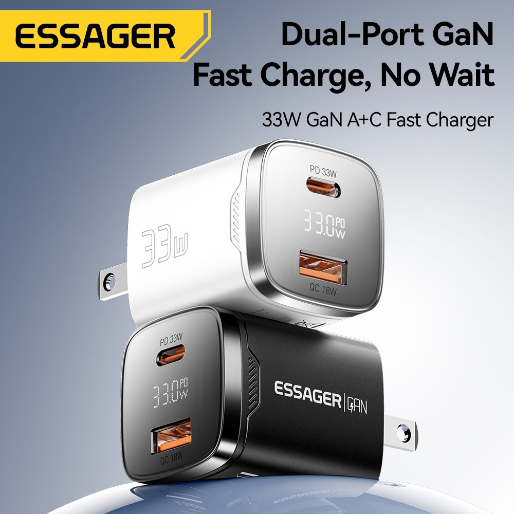 Essager GaN 33W USB C+A Charger Quick Charge Power Digital Display ...