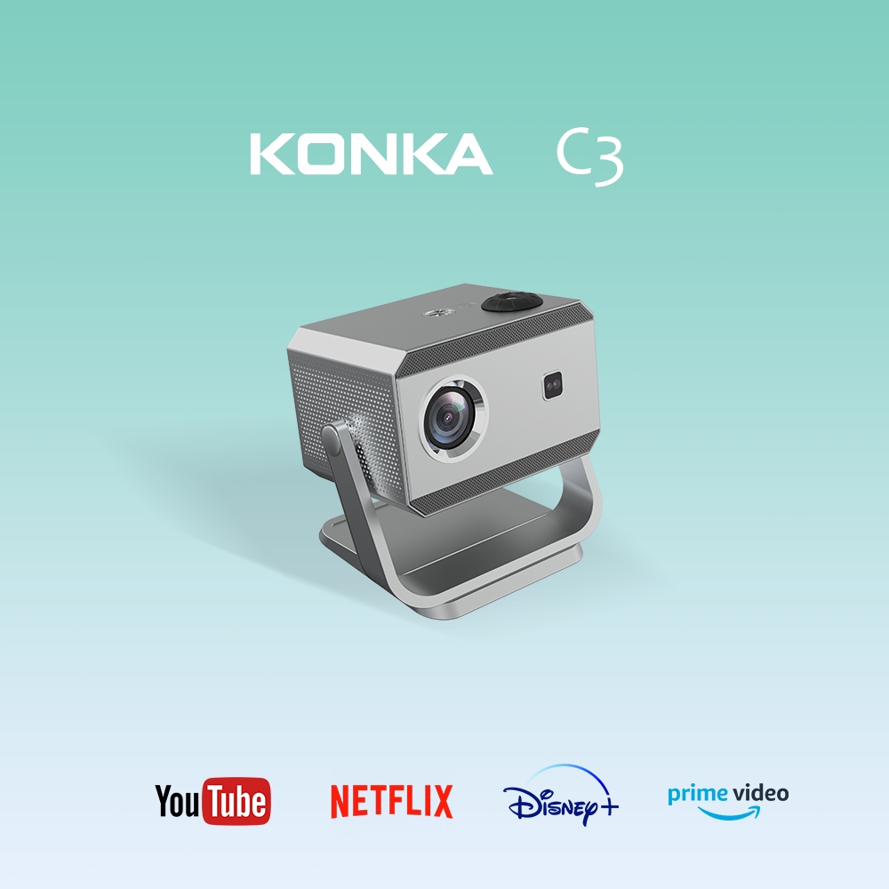 KONKA C3 โปรเจคเตอร์ 4k ปรับมุมได้ 360 องศา เชื่อมต่อ wifi HDMI mini ...