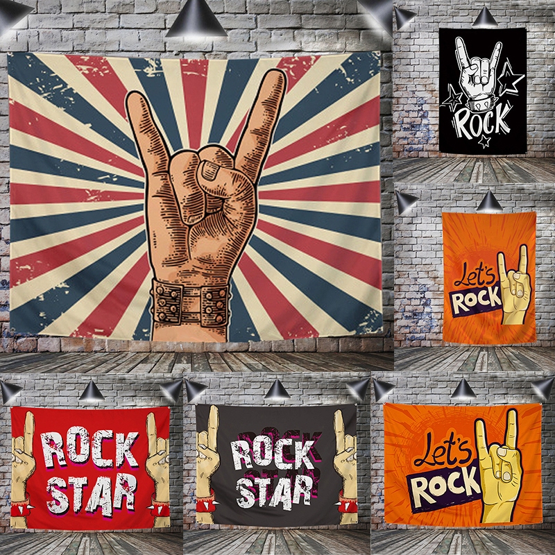 Lets Rock Flag Banner เพลง Rock Band การ์ตูนตกแต่งบ้าน Wall Art 4 ...