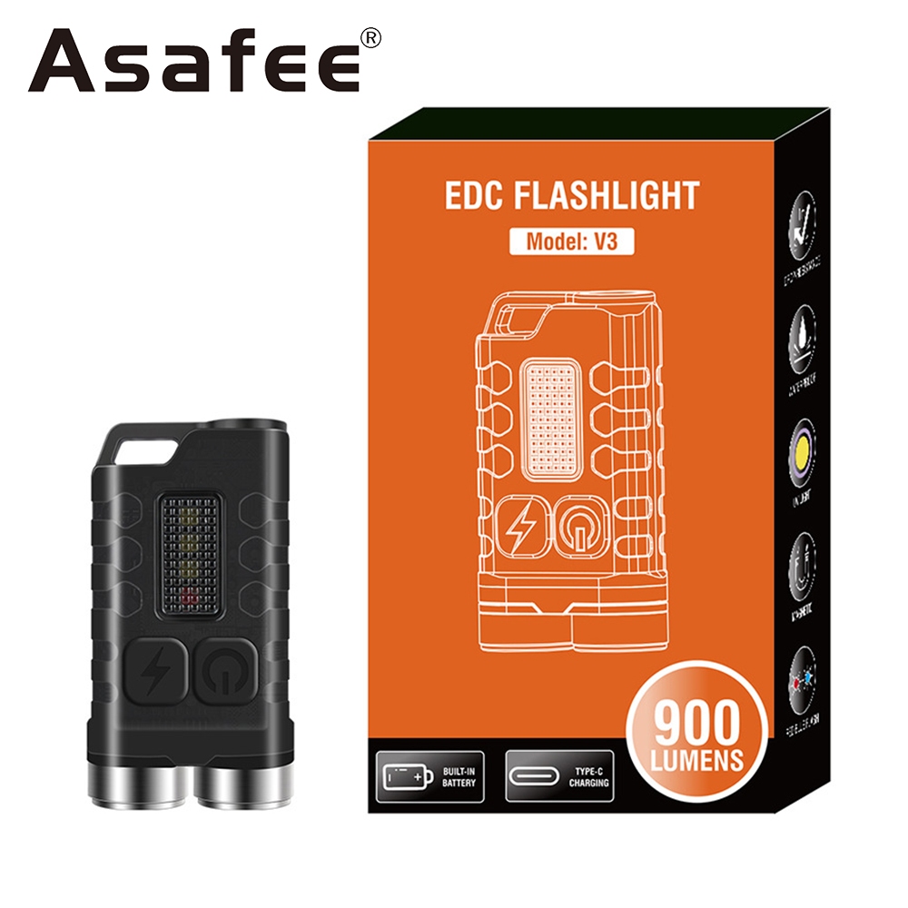 Asafee V3 ไฟฉาย LED EDC ขนาดเล็ก 1000LM พร้อมพวงกุญแจ สีแดง และแสง UV ...