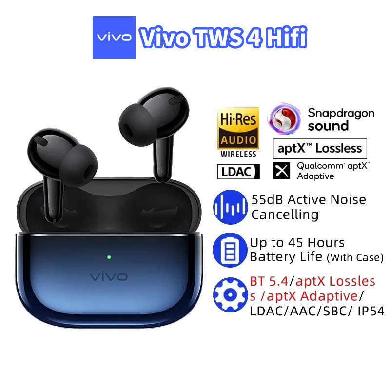 Vivo TWS 4 HiFi 55dB Active Noise Cancelling หูฟังไร้สาย True LDAC TWS หูฟังบลูทูธ 5.4 AptX ...
